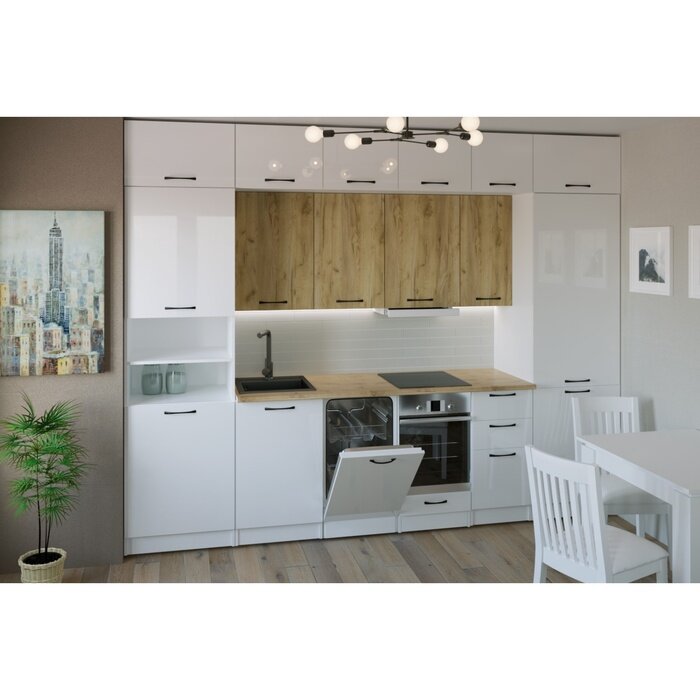 Кухонный гарнитур прямой «Жасмин Экстра», 3000 мм, цвет белый/бежевый