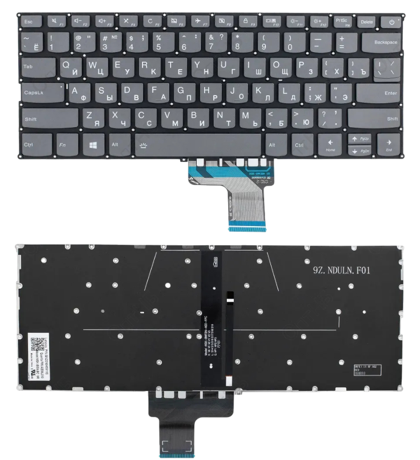 Клавиатура для ноутбука Lenovo IdeaPad 320s-13IKB , 720s-14IKBR, IKB, серая, без рамки, с подсветкой