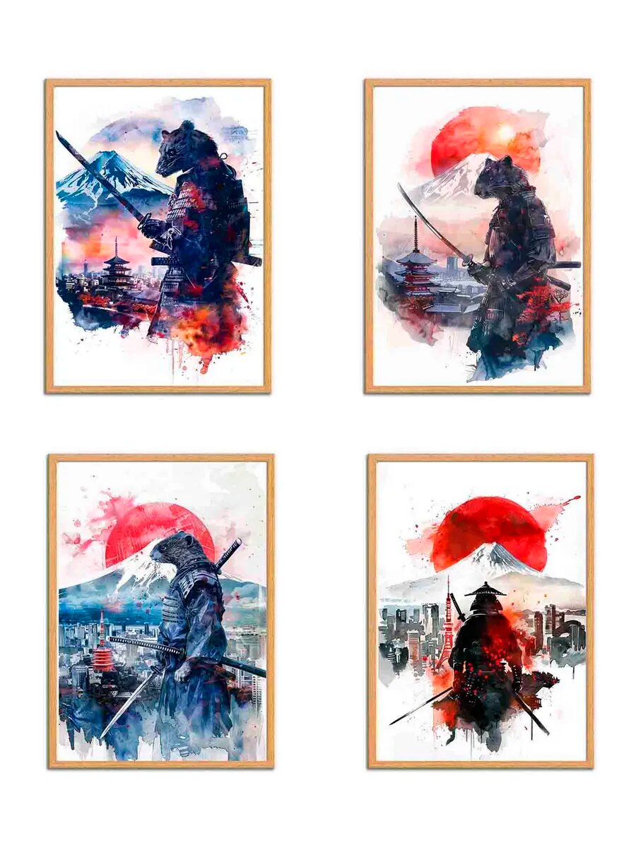 Животное крот Самурай, 4 Плаката, 30x21см