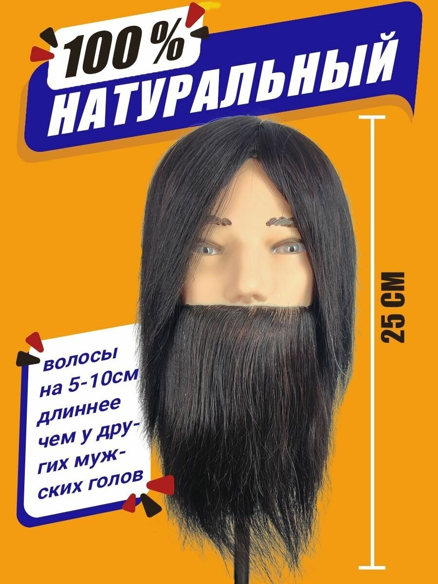 Манекен голова мужская учебная 20-25 см 100% натуральный волос