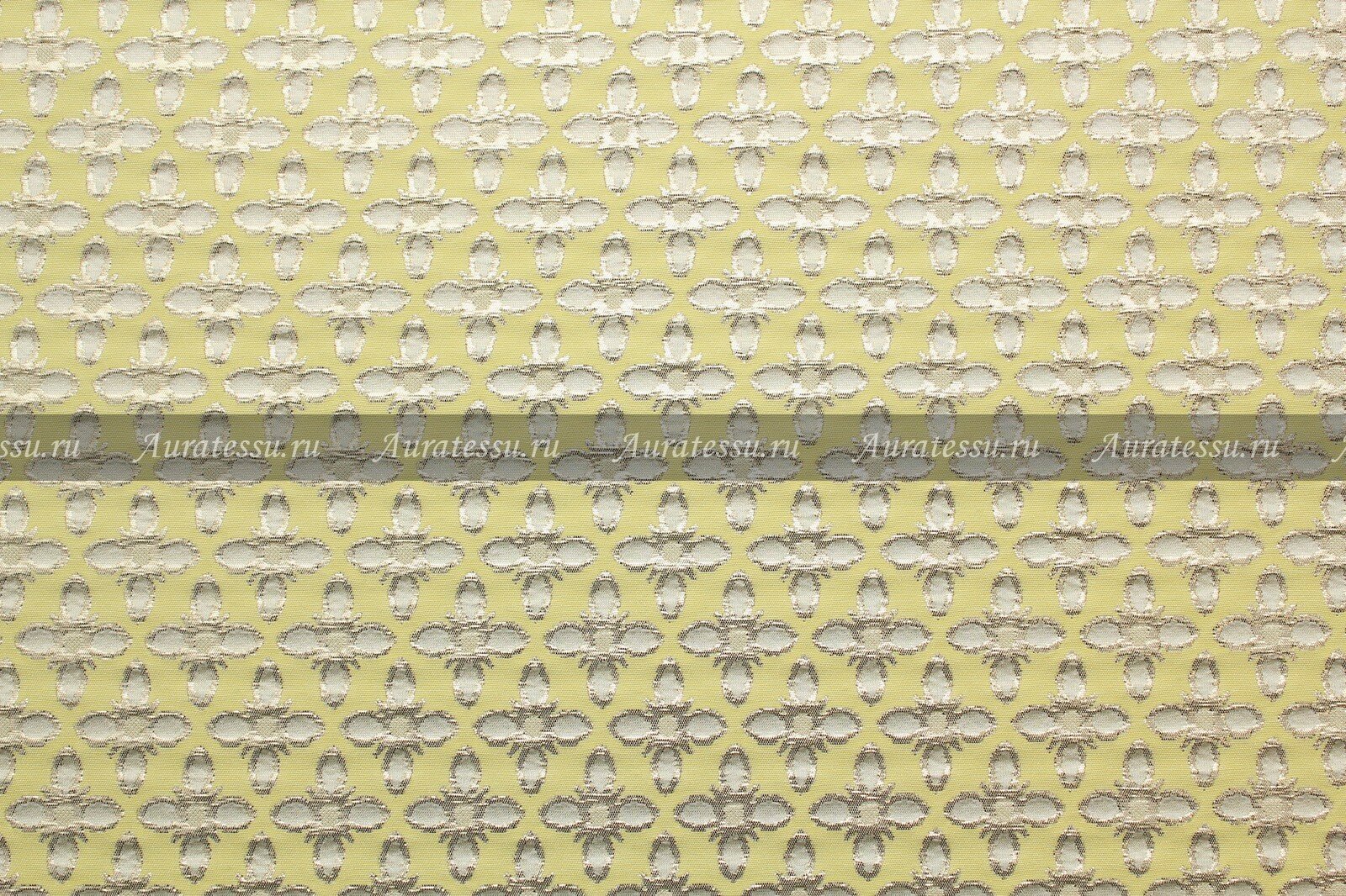 Ткань Жаккардовая парча-перламутр лимонно-золотистый цветочный орнамент, ш144см, 0,5 м