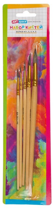 Набор кистей 5 шт, Белка, круглые, № 1, 2, 3, 4, 5; европодвес