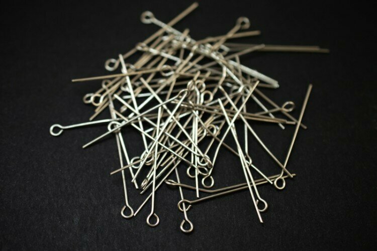 Штифты для бижутерии с петелькой 35х0,7мм, отверстие 2мм, цвет стальной, хирургическая сталь, 30-095, 10г (около 85шт)