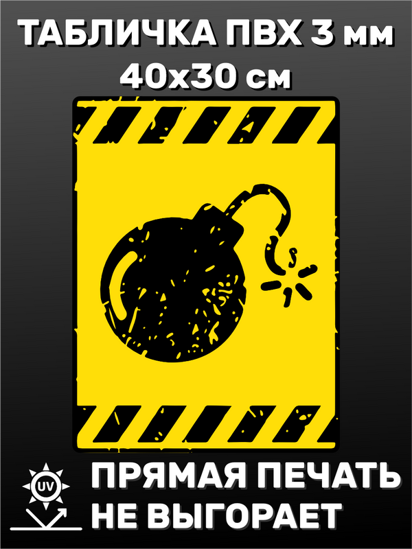 Табличка информационная Знак бомба 40х30 см