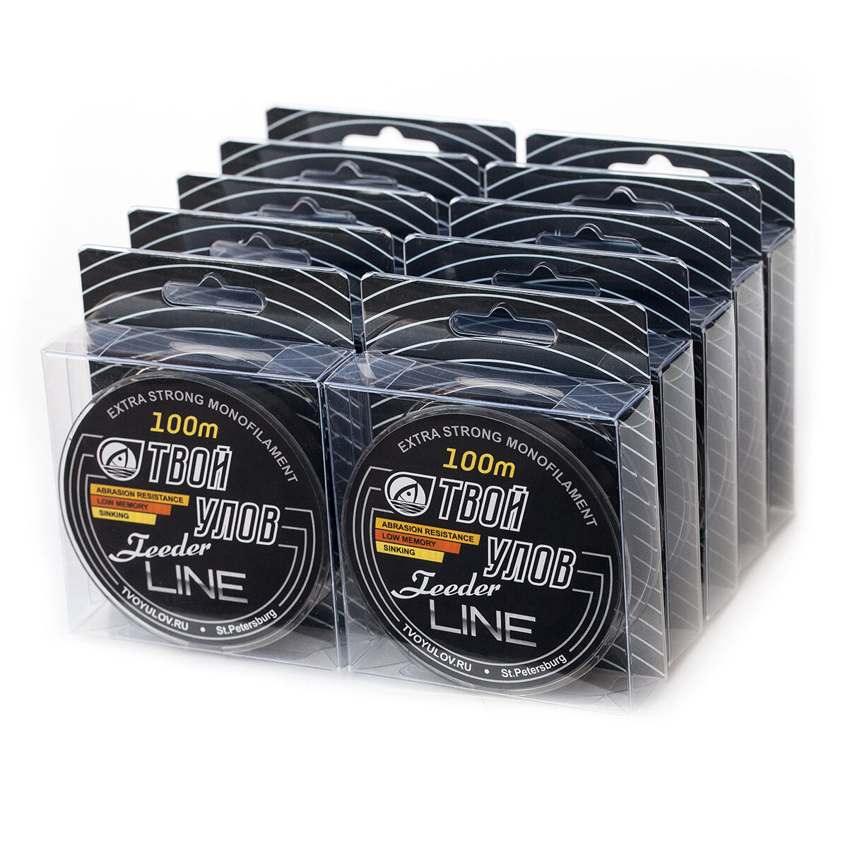 Леска Твой Улов Feeder Line, толщина 0.2 мм, тест 4.51 кг, длина 100 м, цвет черный, 10 штук