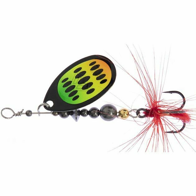 Блесна вращающаяся Mikado HYPNOTIC №0, 2.7 г, FIRETIGER, с красной кисточкой, тройник BKK