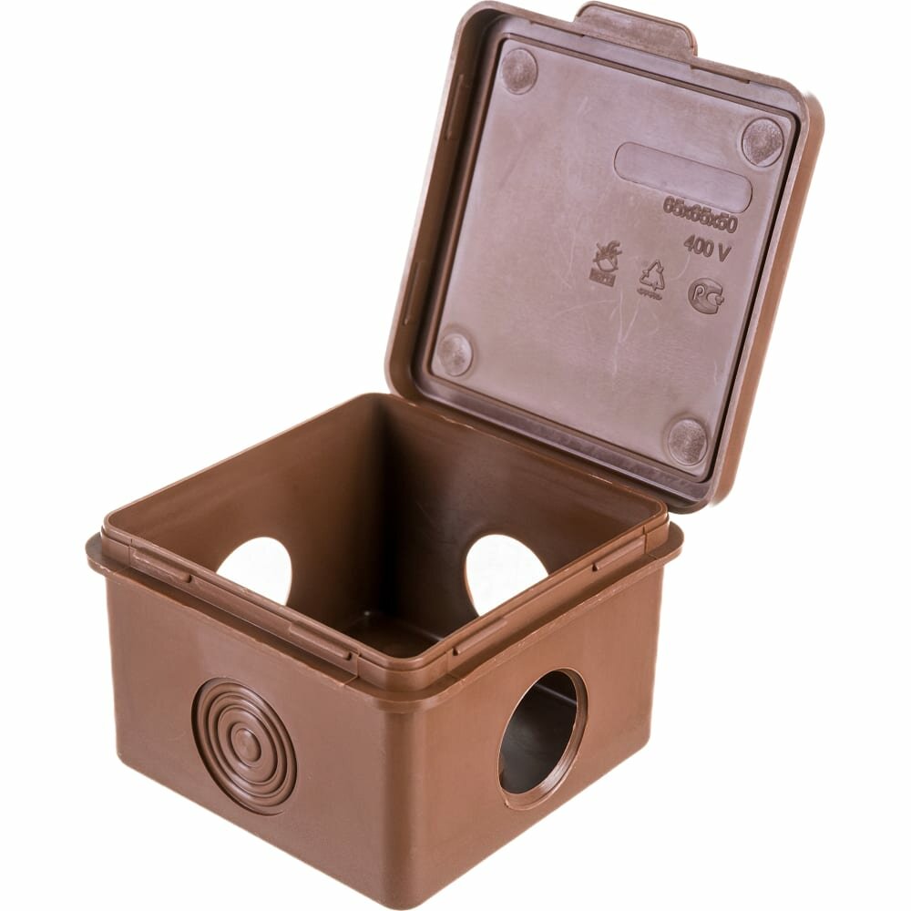 Распаячная коробка Урал ПАК для открытой проводки, квадратная, под темное дерево, 65х65х50мм, 4 входа КО-91018065-045