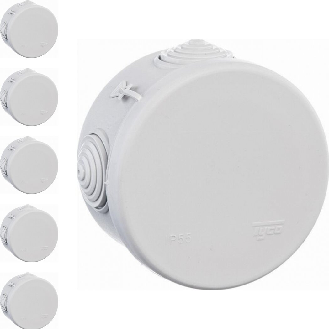 Коробка распределительная Tyco 80x50 круглая 4 ввода для открытого монтажа IP55 (комплект из 5 шт.)