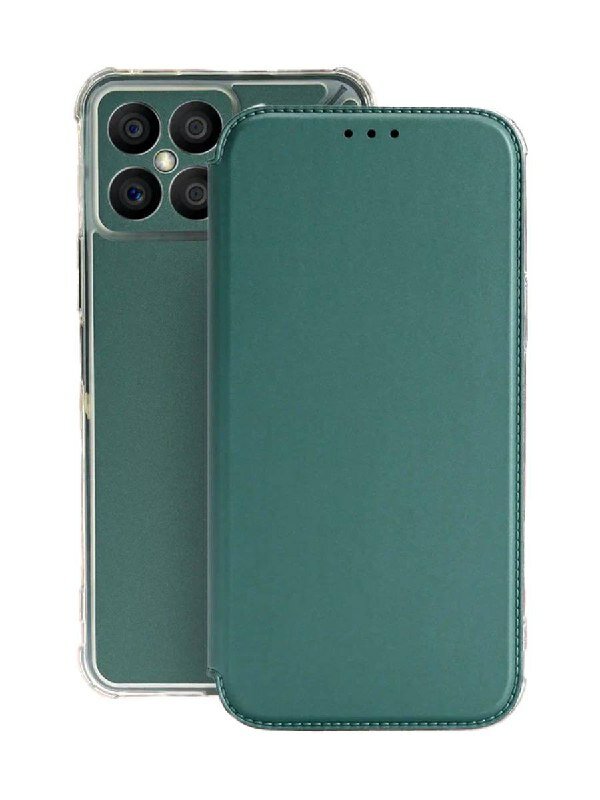 Чехол-книжка на Honor X8 c противоударным бампером с усиленными углами на хонор х8 темно-зеленый