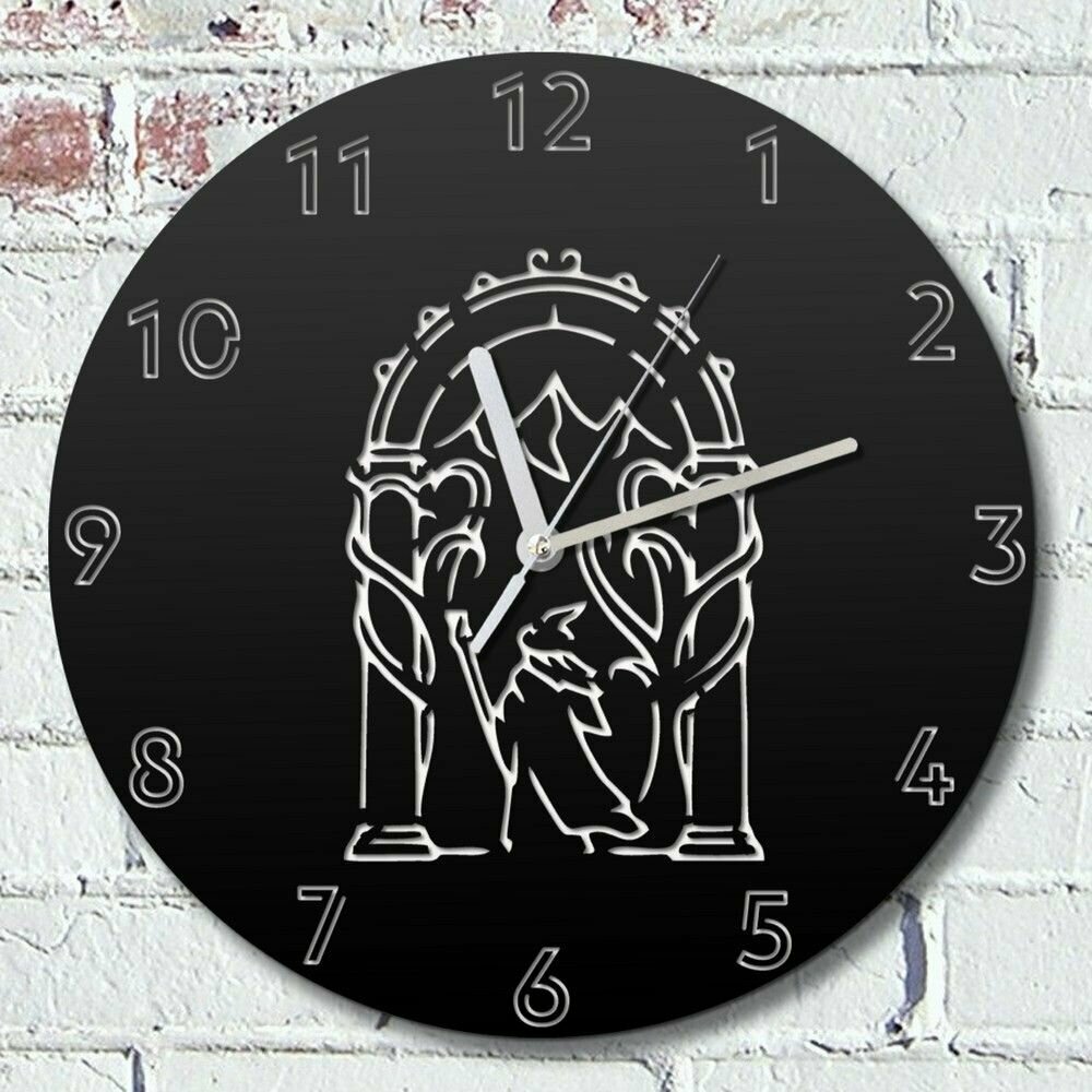 Настенные деревянные бесшумные часы кино Властелин колец кольца власти - 2289