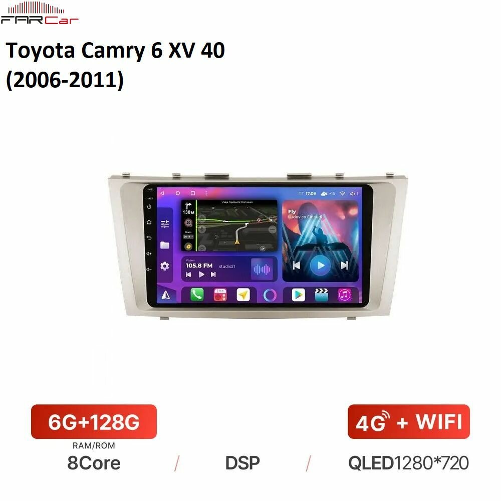 Штатная магнитола Тойота Камри 40 FarCar (Toyota Camry 6 XV 40) 2006-2011 на Android 12 + камера заднего вида - 9 дюймов