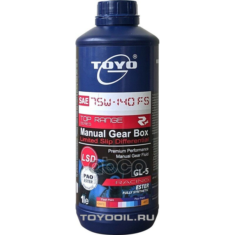 Масло трансмиссионное TOYO-G Top Range API GL-5, R+, 75W-140 1л. TOYO-G арт. 9555131407064