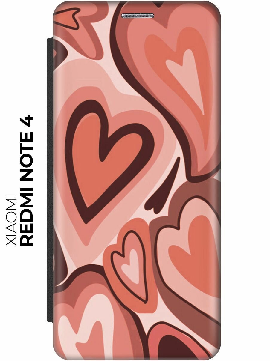 Чехол-книжка Нарисованные сердечки на Xiaomi Redmi Note 4 / Note 4X / Сяоми Редми Ноут 4 / Ноут 4Х черный