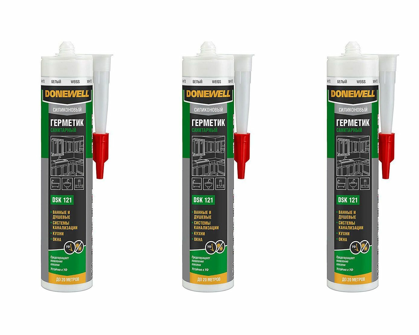 Герметик силиконовый санитарный DoneWell DSK-121 белый 260 мл (3 шт.)