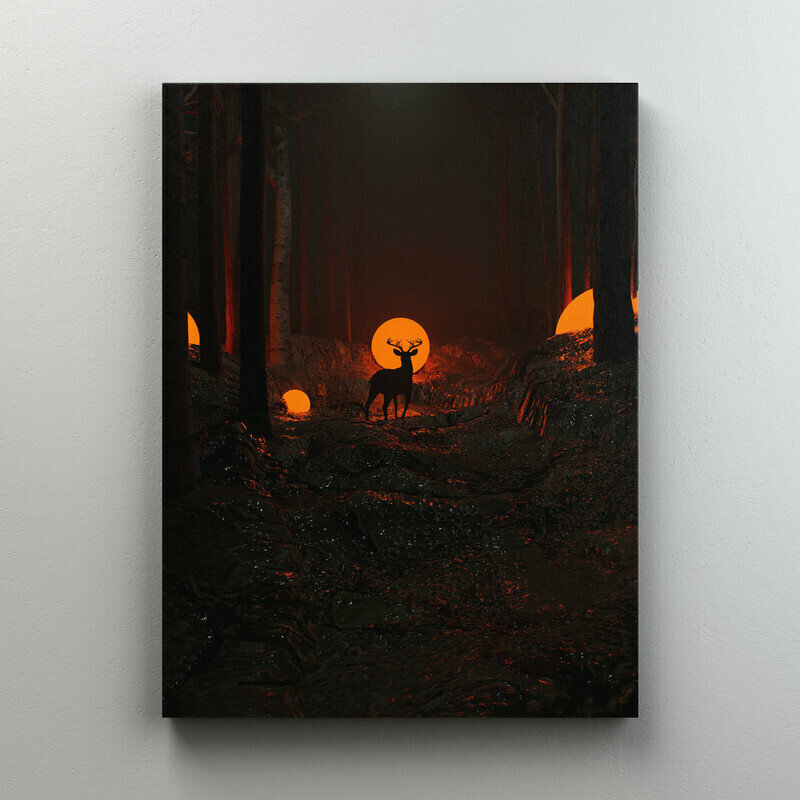Интерьерная картина на холсте "Олень в темном лесу", размер 22x30 см