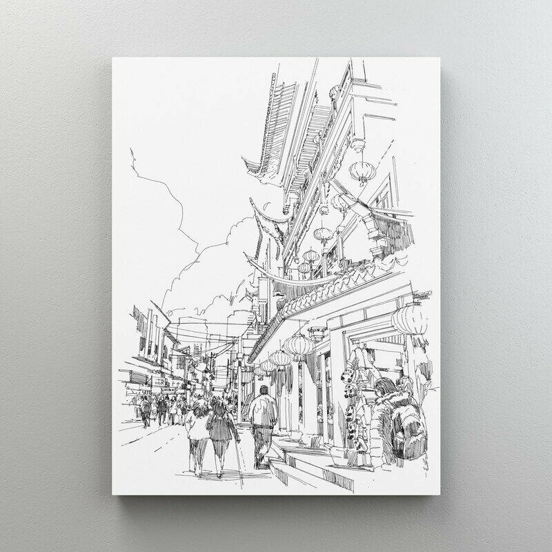Интерьерная картина на холсте "Иллюстрация графика - китайский рынок" размер 30x40 см