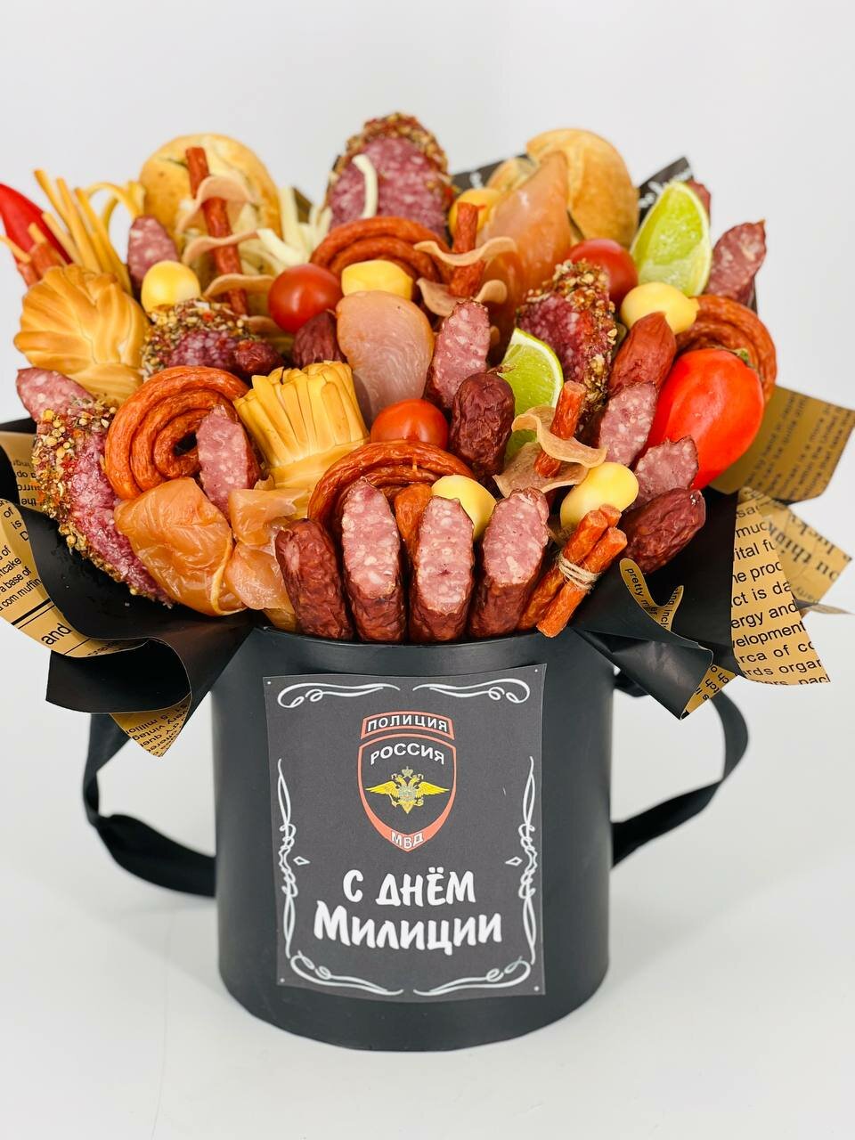 Мясной колбасный букет с днем милиции