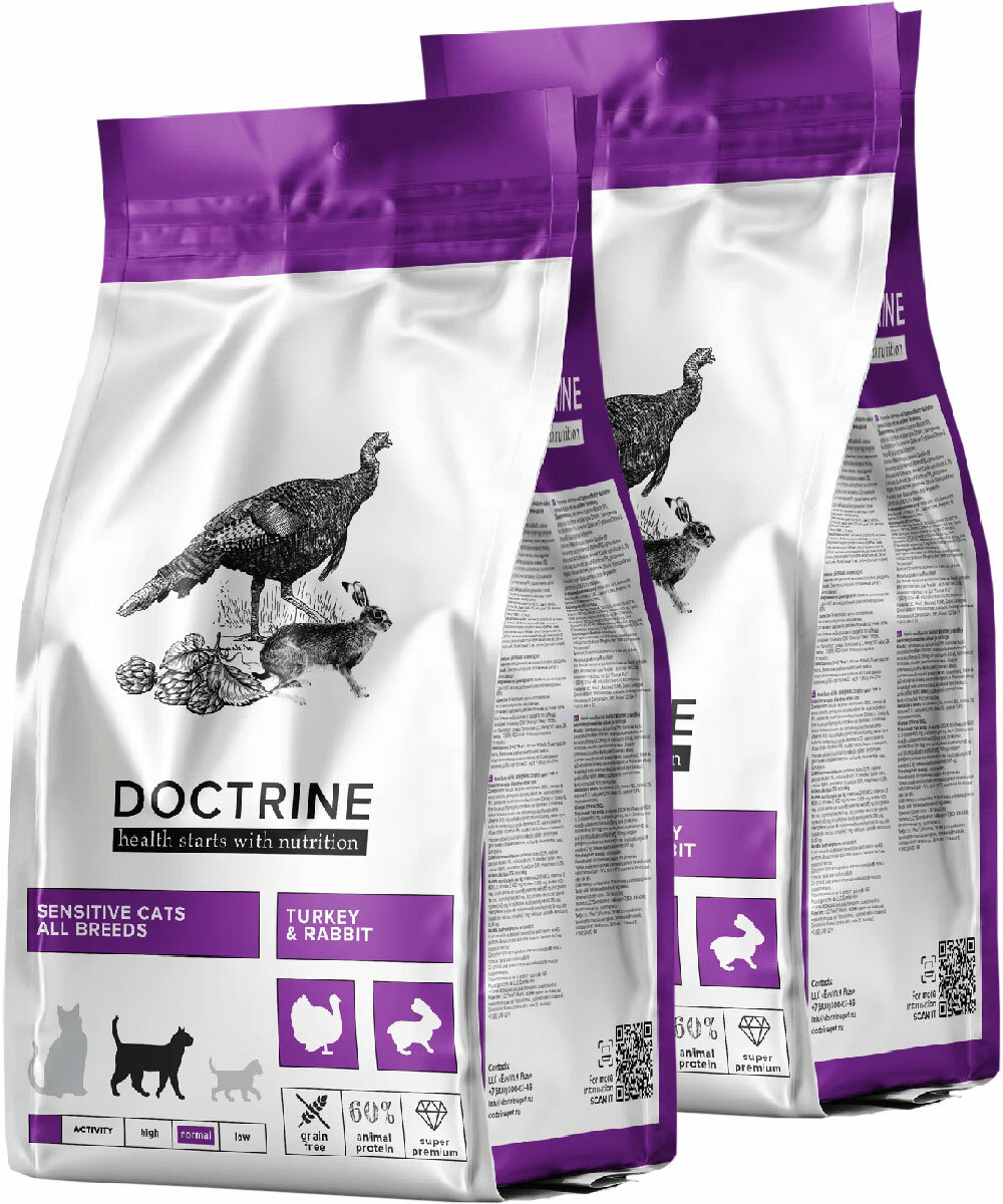 DOCTRINE CAT ADULT SENSITIVE TURKEY & RABBIT беззерновой для взрослых кошек с чувствительным пищеварением с индейкой и кроликом (0,8 + 0,8 кг)