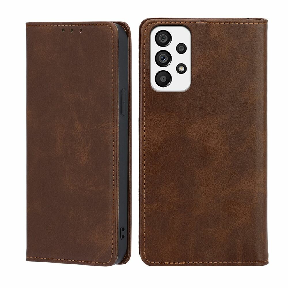 Чехол-книжка MyPads для Samsung Galaxy A73 5G (SM-A736B) / Самсунг А73, Телячья кожа, закрывающаяся на магнит, коричневый