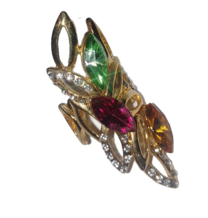 Кольцо на две фаланги, Swarovski Zirconia, авантюриновое стекло