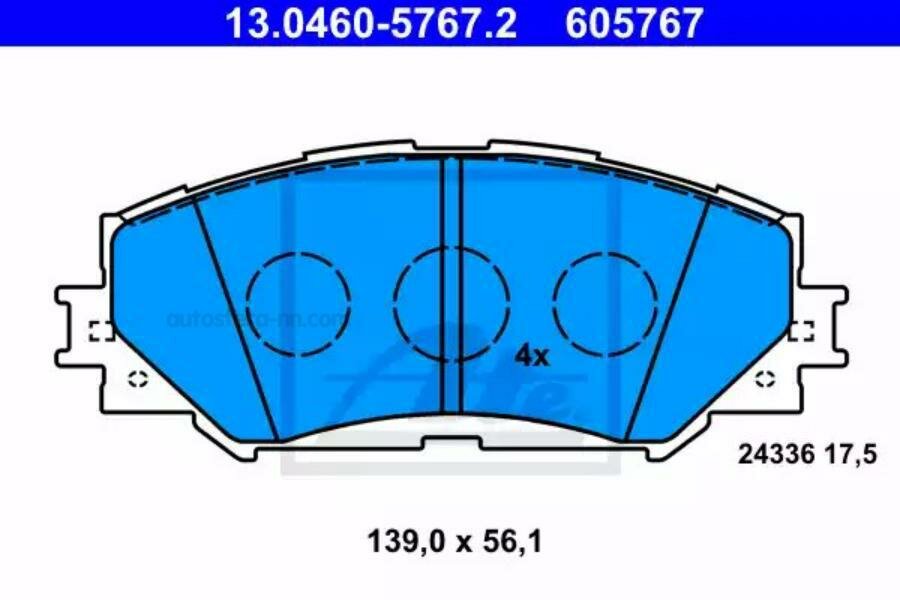 ATE 13046057672 Колодки тормозные дисковые передн, LEXUS: HS 250h 09- \ SUBARU: TREZIA 1.3/1.4 D 11- \ TOYOTA: AURIS 1.4 VVTi/1.6/1.6 VVTi 06-, COROLLA седан 1.3 VVT-i/1.33/1.4 VVT-i/1.6/1.6