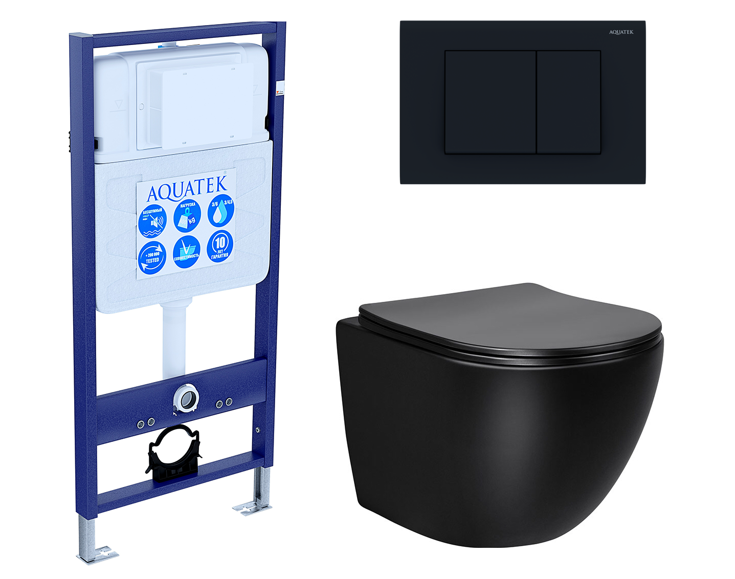 Комплект 3 в 1 инсталляция Акватек Standart 50 + Унитаз Vincea Globo VT1-14SMB черный с кнопкой черной INS-0000012 + VT1-14SMB + KDI-0000012