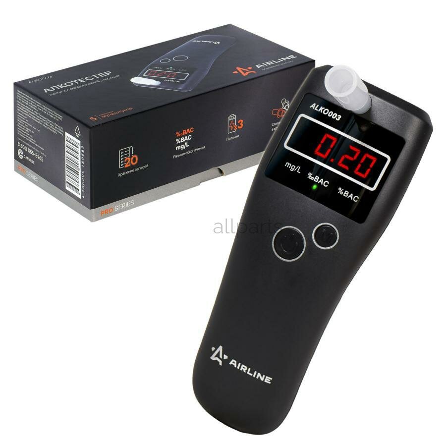AIRLINE ALKO003 Алкотестер полупроводниковый черный PRO (ALKO003)