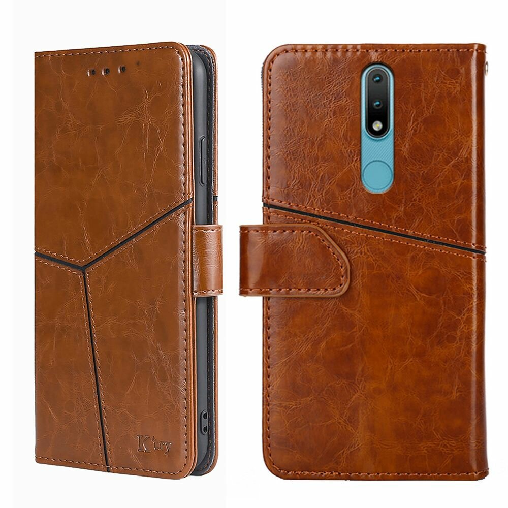 Чехол-книжка MyPads для Nokia 2.4 / Нокиа 2.4, объединяет геометрию (светло-коричневый)