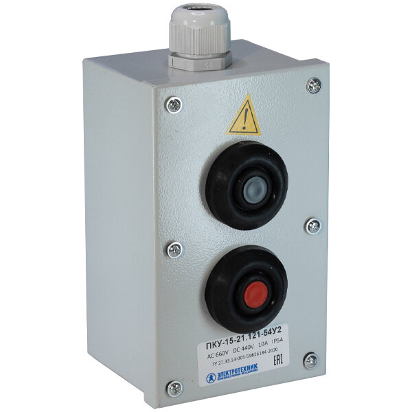 Пост управления Электротехник ПКУ-15-21.121-54У2 (1*КЕ081/2(1з+1р) черная + 1*КЕ081/2(1з+1р) красная + PG-19), ET008513