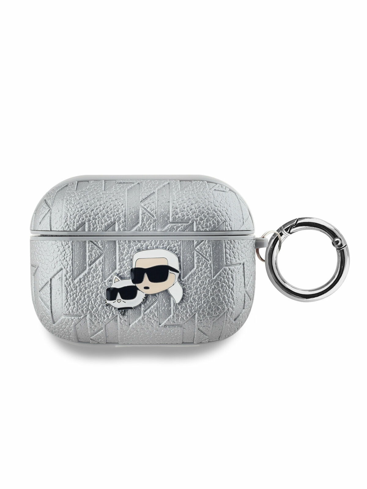 Lagerfeld для Airpods Pro чехол PU Saffiano Monogram with ring NFT Metal Head Karl&Choupette Silver