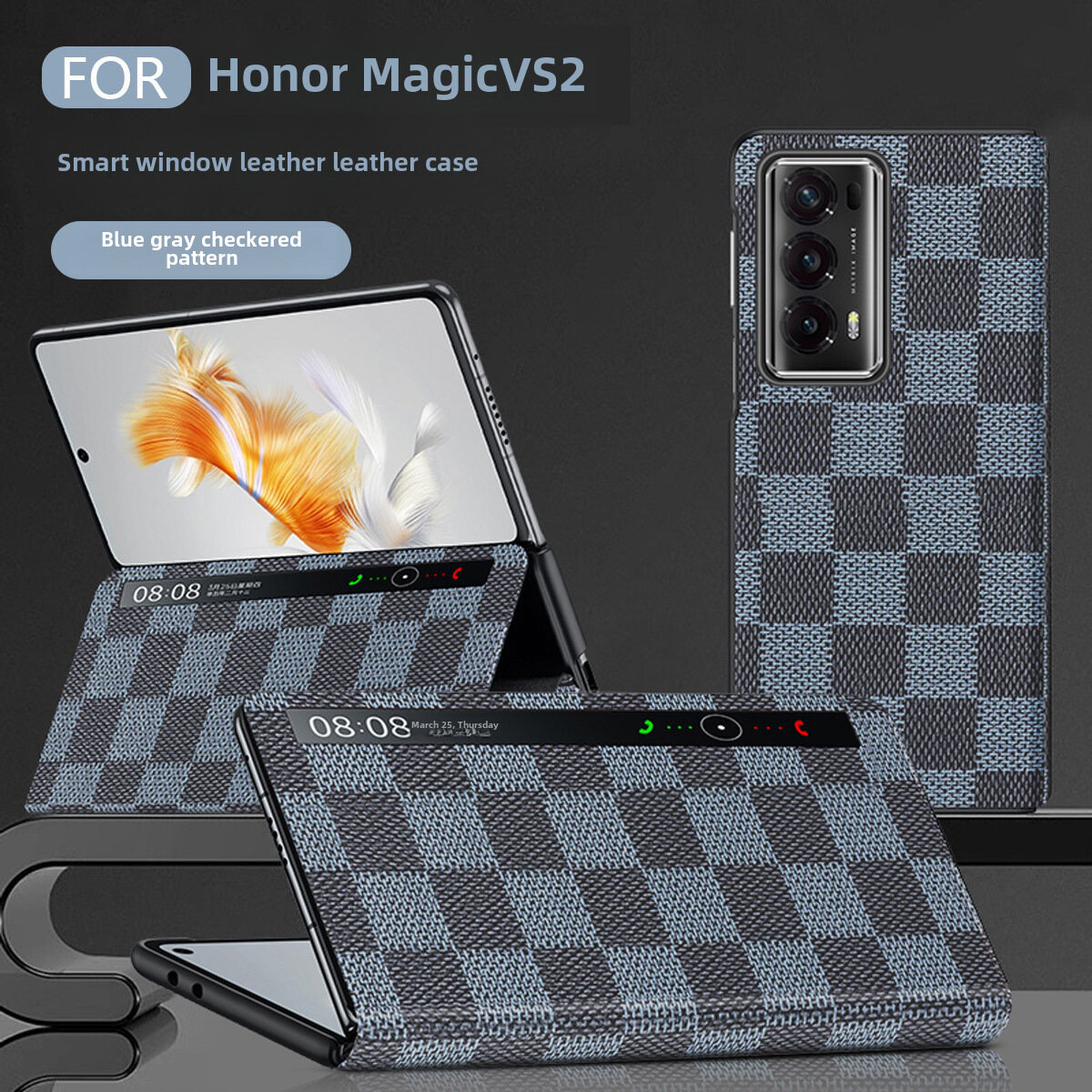 Чехол Andimee Glory MagicVS, натуральная кожа, синий, для Honor Magic VS2