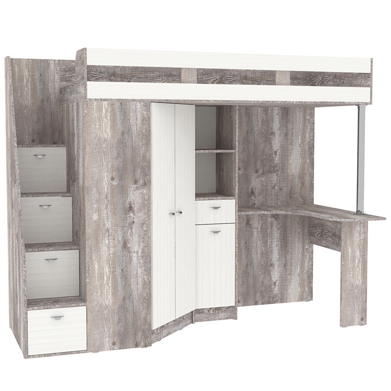 Кровать - чердак Golden kids 6 Бетон Белое Дерево