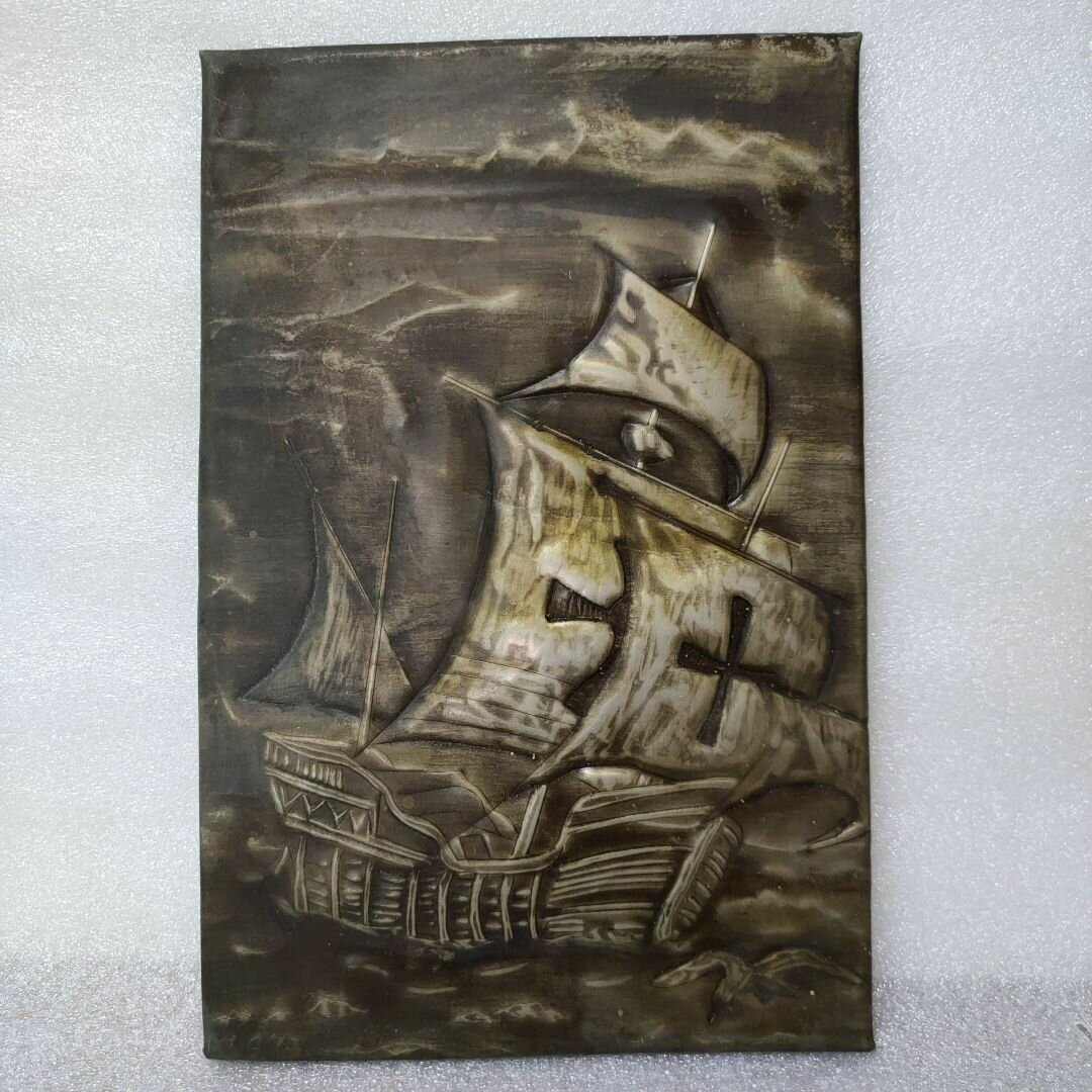 Панно настенное винтажное чеканка "Средневековый корабль"