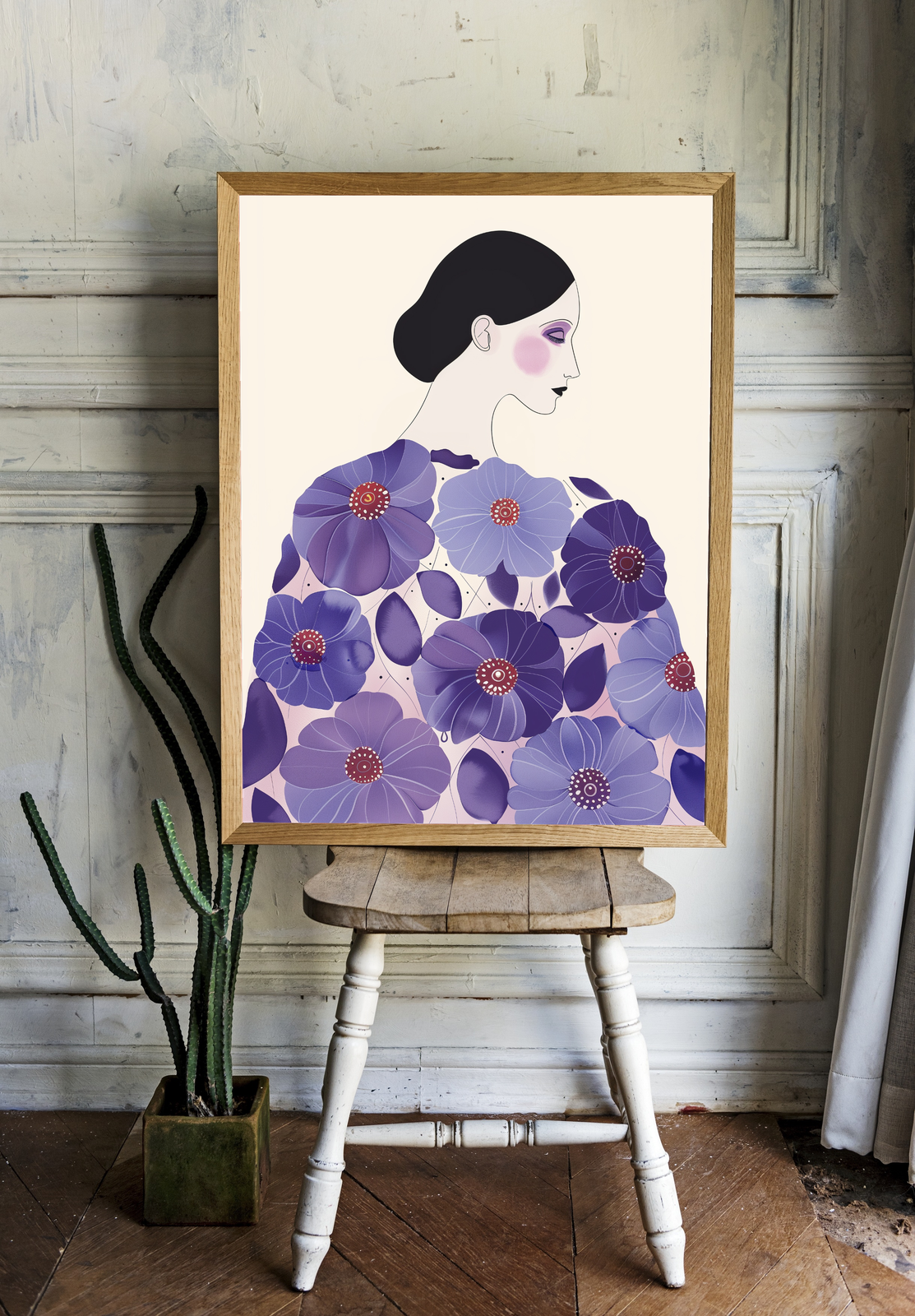 Постер "Волшебная девушка в цветочном платье" 60x90 без рамы