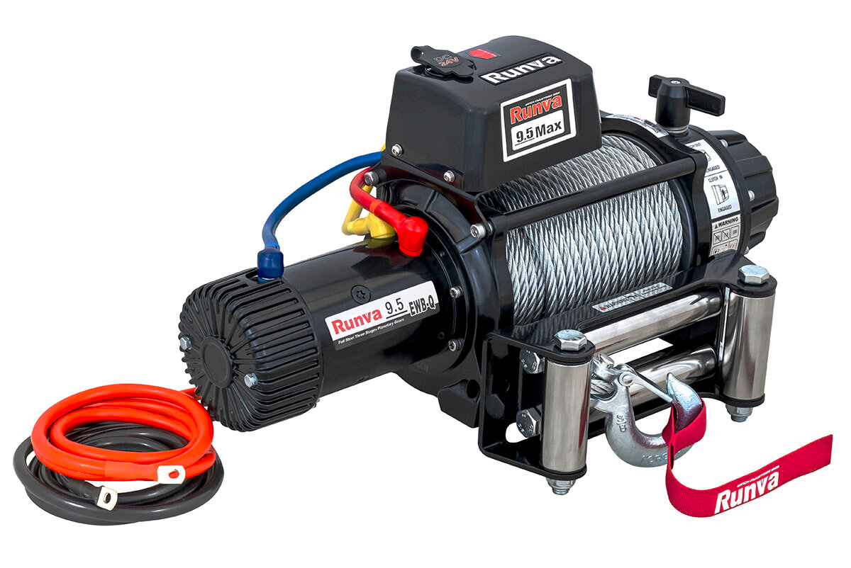 Лебёдка электрическая 24V Runva 9500 lbs 4350 кг влагозащищенная, стальной трос арт. EWB9500S-Q24V