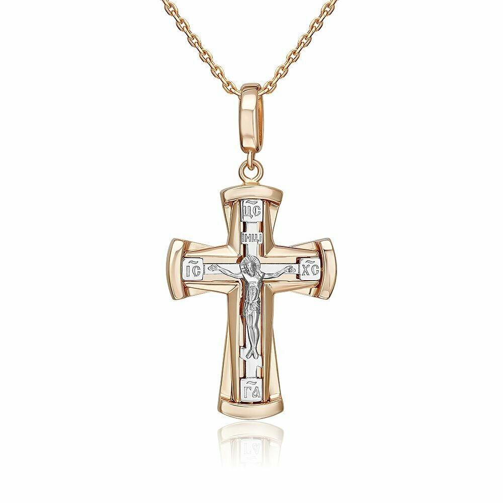 Крестик, комбинированное золото, 585 проба, родирование