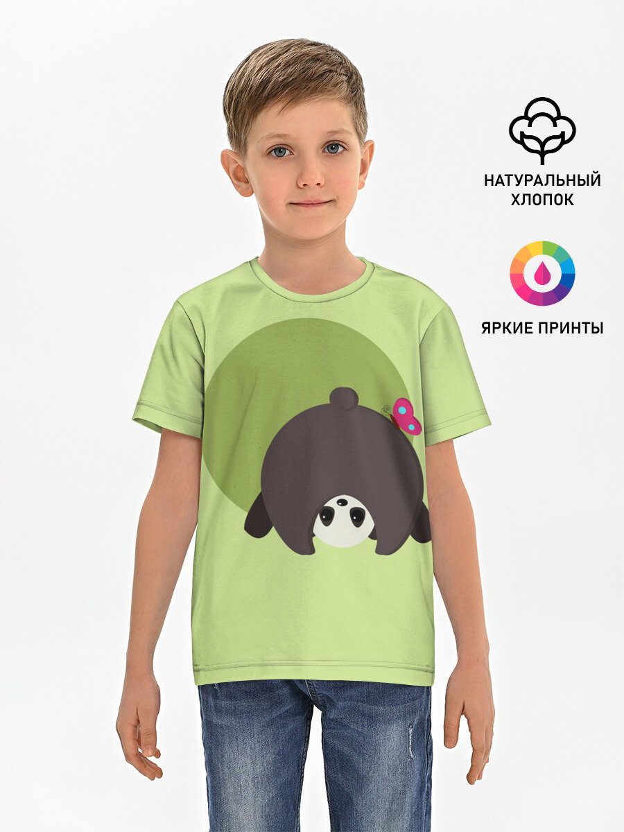 Футболка хлопковая детская Прикольная панда с бабочкой