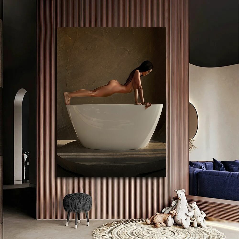 Картина в туалет, ванную комнату, эпатажная девушка, 60х80 см.