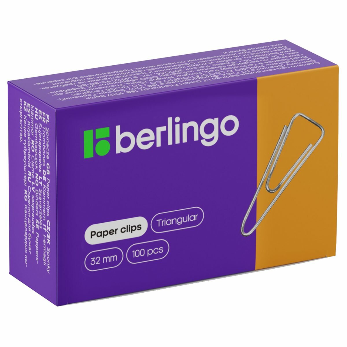 Скрепки Berlingo (32мм, никелированные, треугольные, с отогнутым краем) 100шт. (BK3210n)