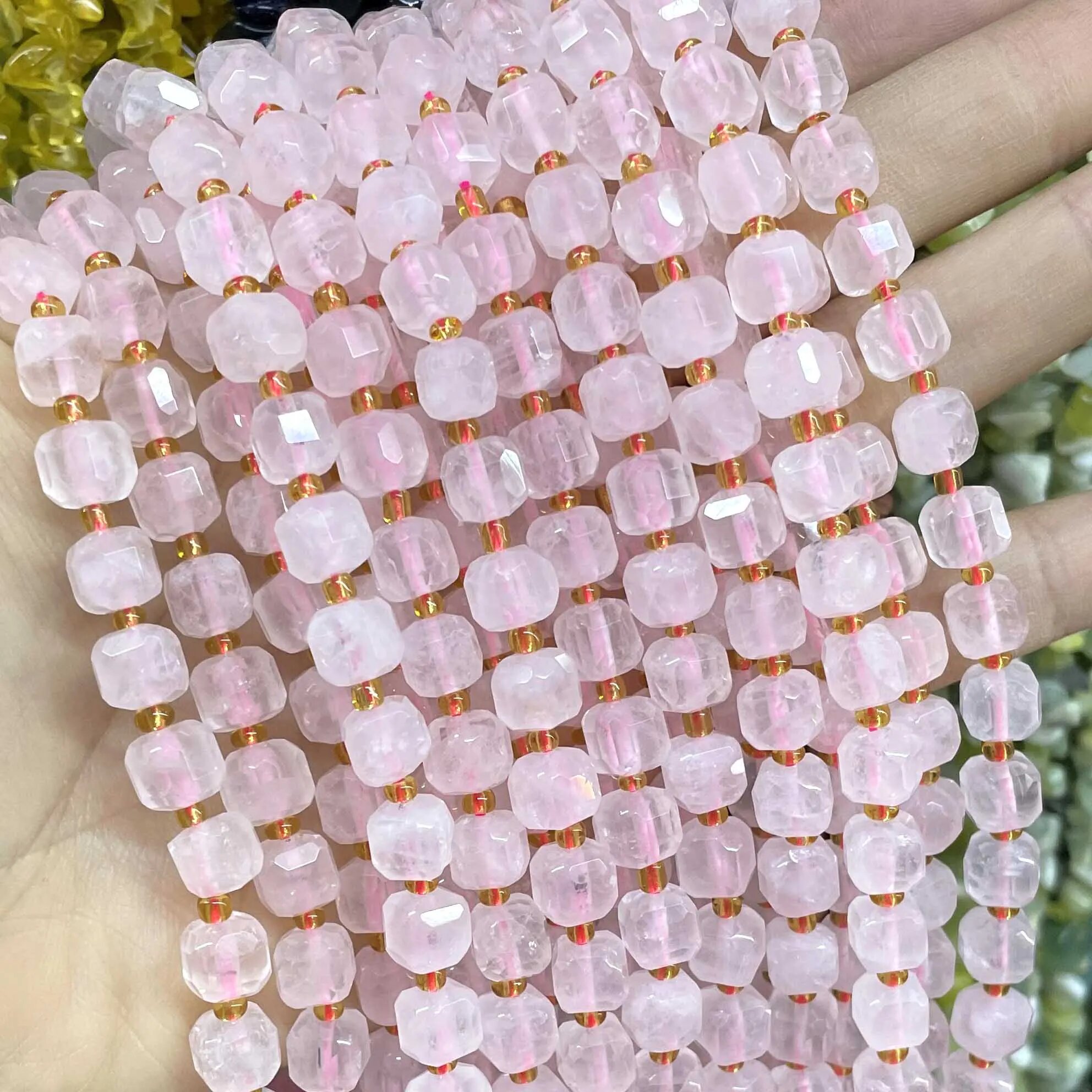 Квадратные бусины из камня 7-8 мм SYSRXLR Розовый, Pink Quartz