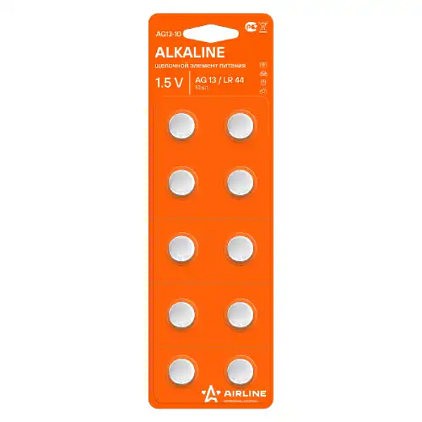 AIRLINE ag13-10 (AG1310) батарейка ag13 / lr44 щелочная 10 шт. (ag13-10)