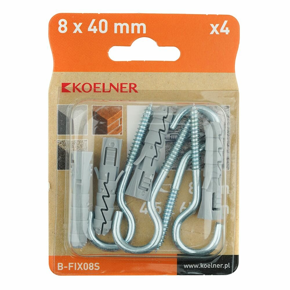 Дюбель распорный FIX08S 8х40 мм с S-крюком 5х65 мм 4 шт