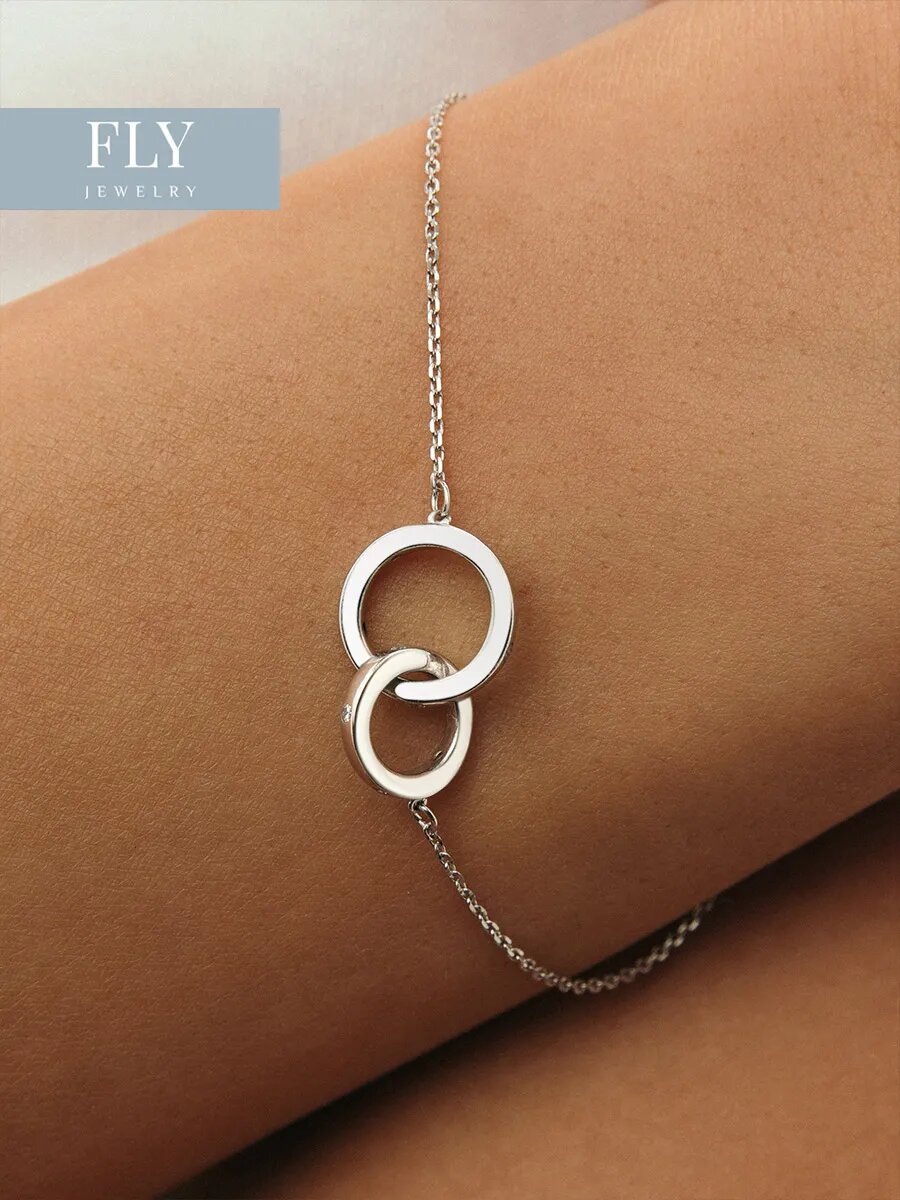 Браслет, серебро, 925 проба, родирование, фианит