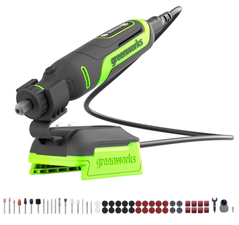 Гравер Greenworks G24RT, 24V, бесщеточный, 24/32мм, 6500–35000 об/мин, оснастка 52 шт, без АКБ и ЗУ, сумка 3200807