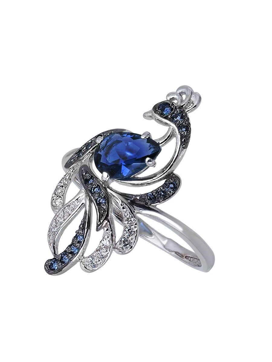 Кольцо, серебро, 925 проба, фианит, сапфир синтетический