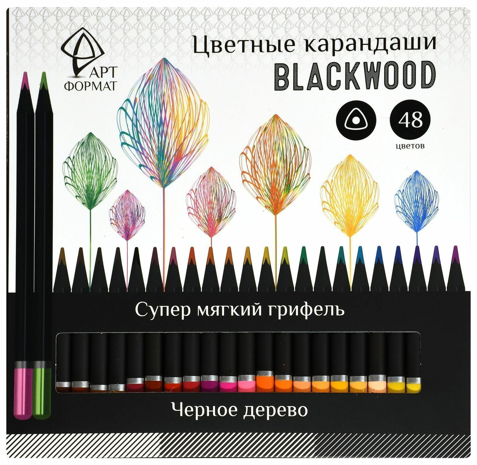 Цветные карандаши АРТформат "Blackwood", 48 оттенков, трехгранные, корпус деревянный (AF03-051-48)