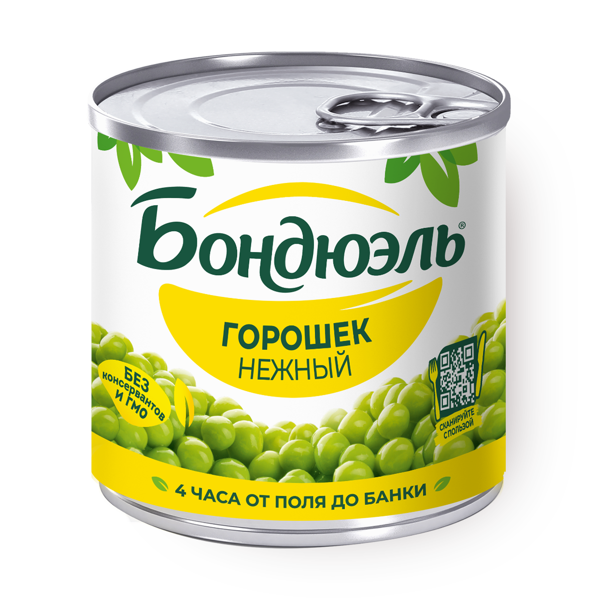 Горошек зеленый Bonduelle "Нежный", в собственном соку, без добавок, 200 г