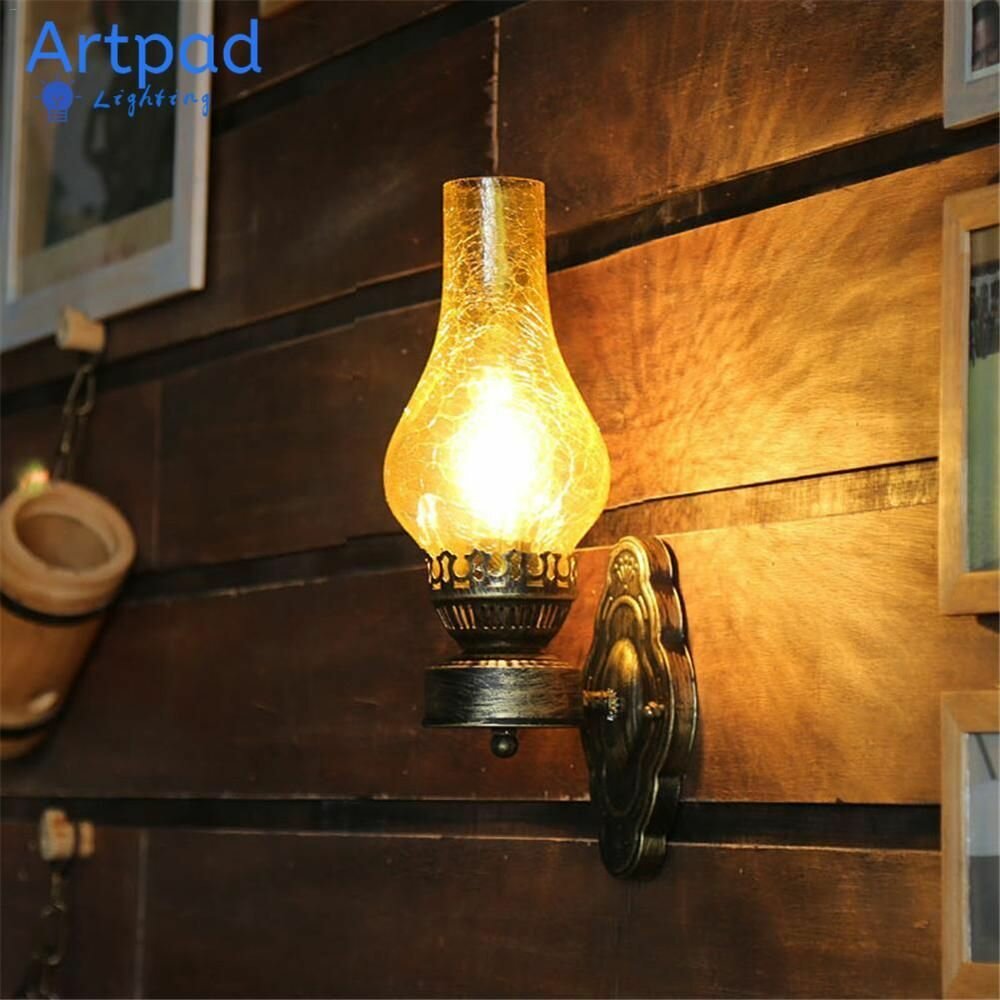 Настенная лампа Artpad WL218 E27, в китайском стиле, стеклянная, винтажная, жёлтая