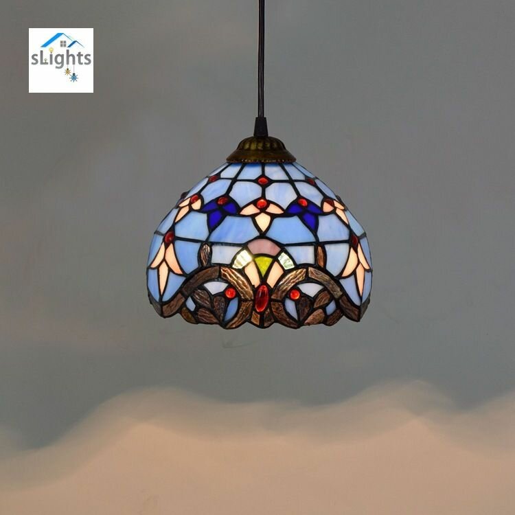 Светильник подвесной- Витражная люстра Тиффани в стиле синего барокко в средиземноморском стиле-20CM
