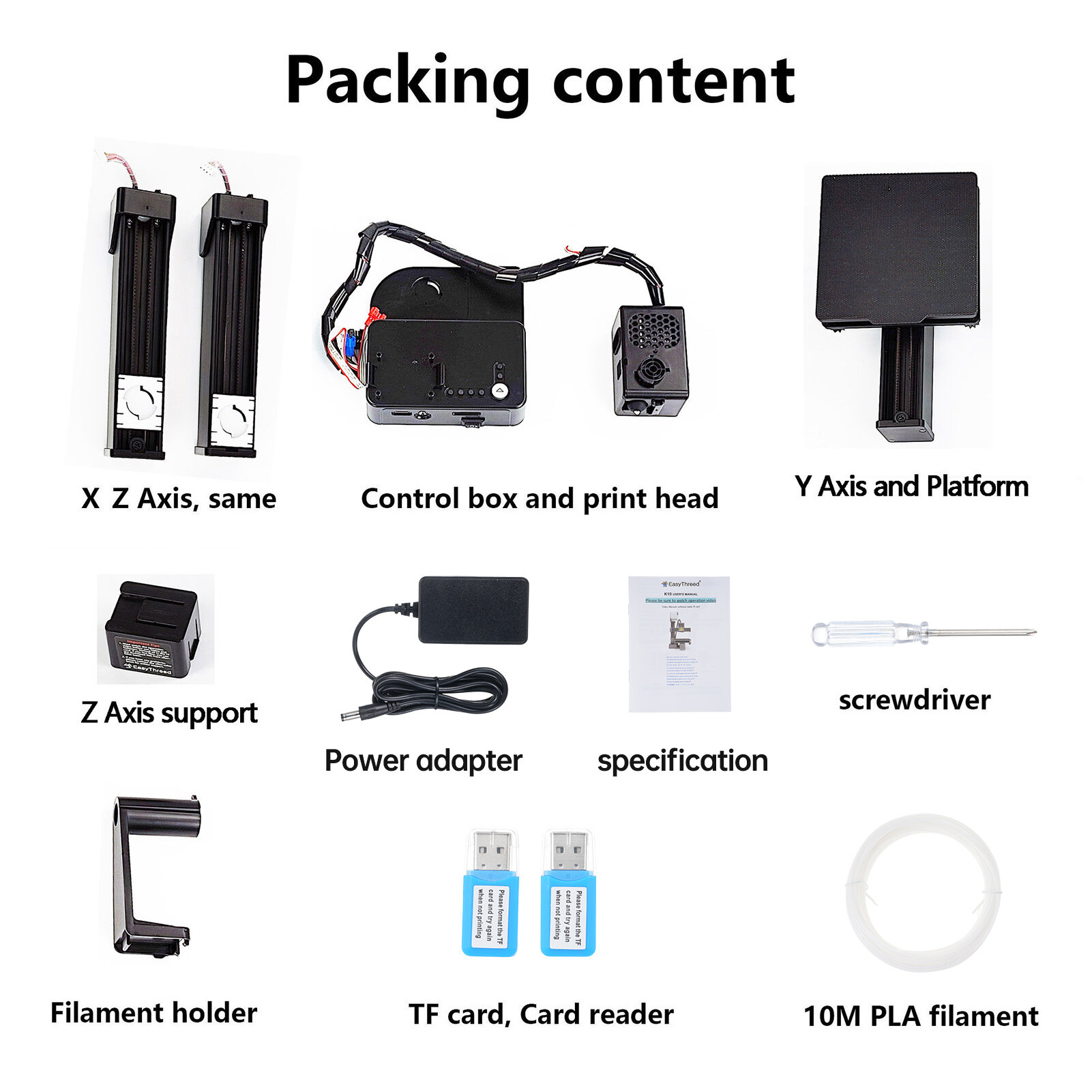 Миниатюрный настольный 3D-принтер EasyThreed K10 для детей, размер рабочей области 100x100x100 мм, съемная платформа, управление одной кнопкой, собственное программное обеспечение Easyware с TF-картой. Подходит для начинающих, домашнего обучения.